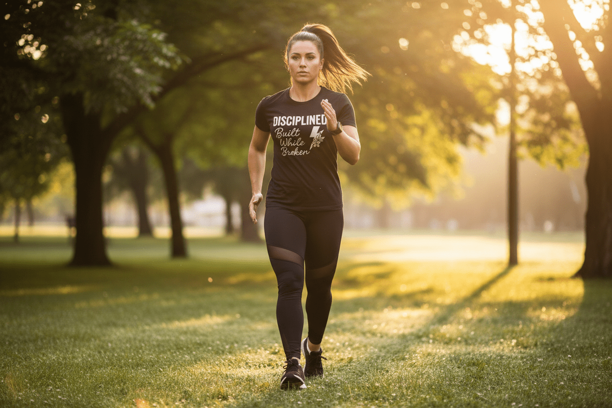 Disciplined. Built While Broken Tee – Discipline Over Motivation 24/7